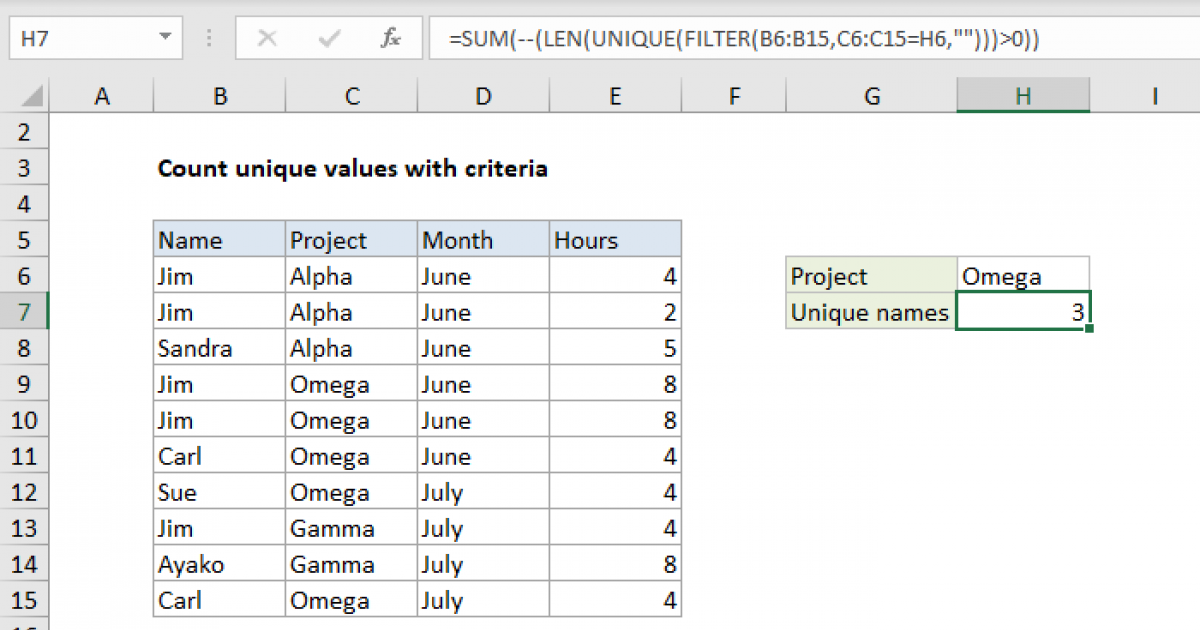 Count Unique Values With Criteria Excel Formula Exceljet